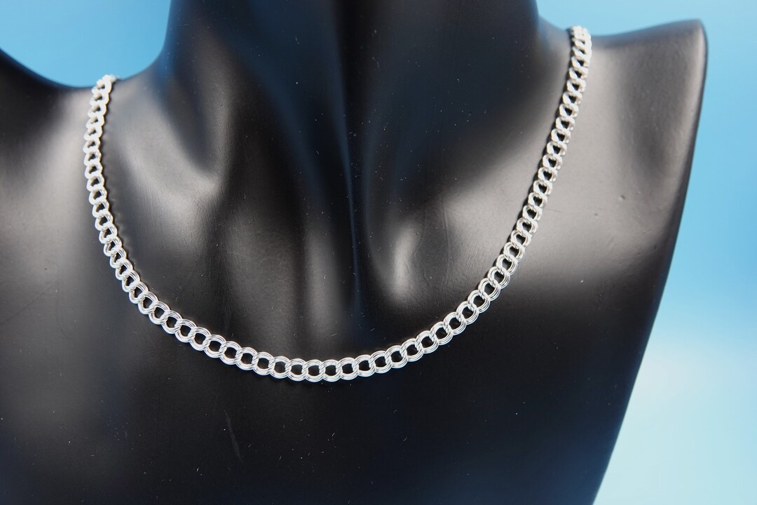 Double Curb Chain Necklace, Sterling Silver, Choker, Birthday Gift ...