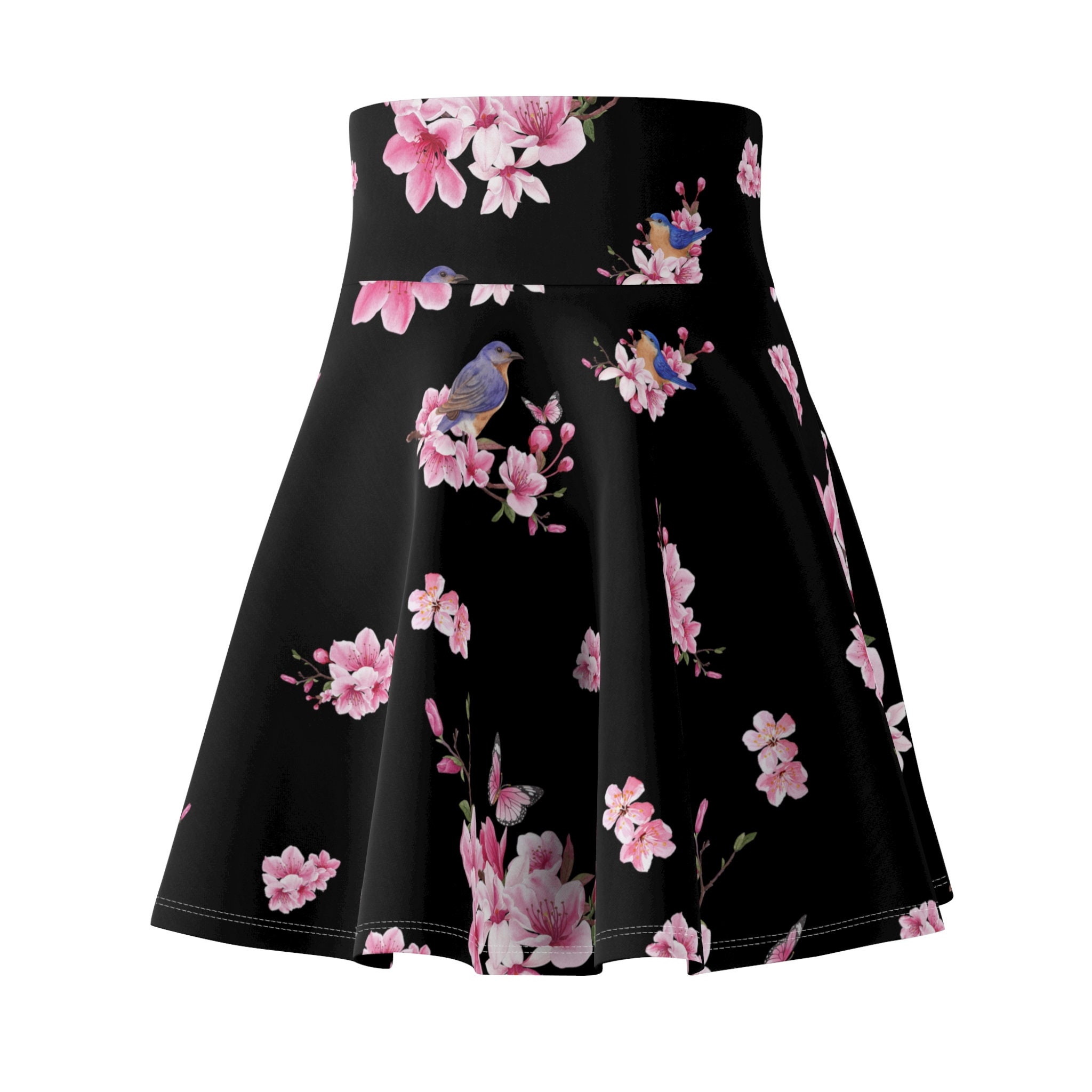 Pink Cherry Blossom Skirt With Pink Flowers Black Skirt Sakura Skirt ...