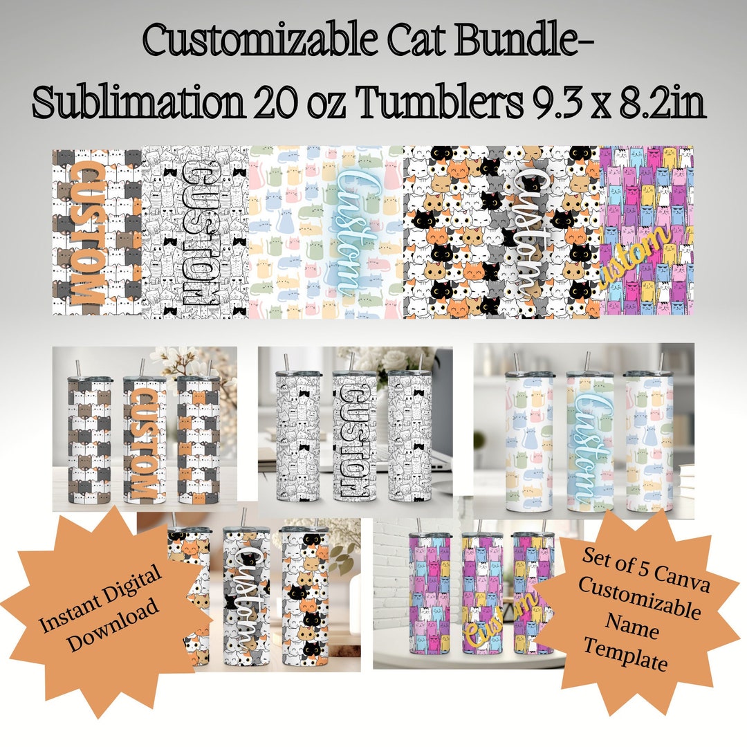Custom Canva Template, Cat Bundle, Sublimation Tumbler, Tumbler Wrap ...