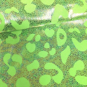 Lime Green 60" Wide Cheetah Pattern Shiny Rainbow Pebble Foil on Bright ...