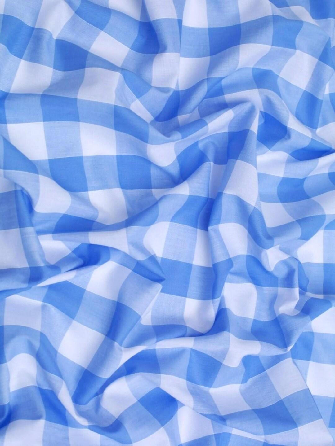 White & Baby Blue 60" Wide 1' Inch Checkered Gingham Poly Cotton Print ...