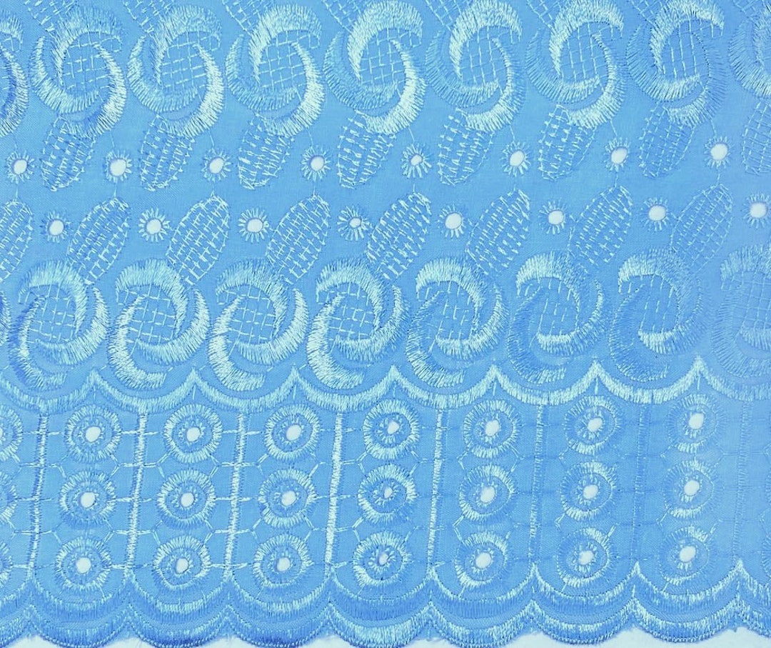 Baby Blue 42" Wide Poly Cotton Broadcloth All Over Spiral Embroidery ...