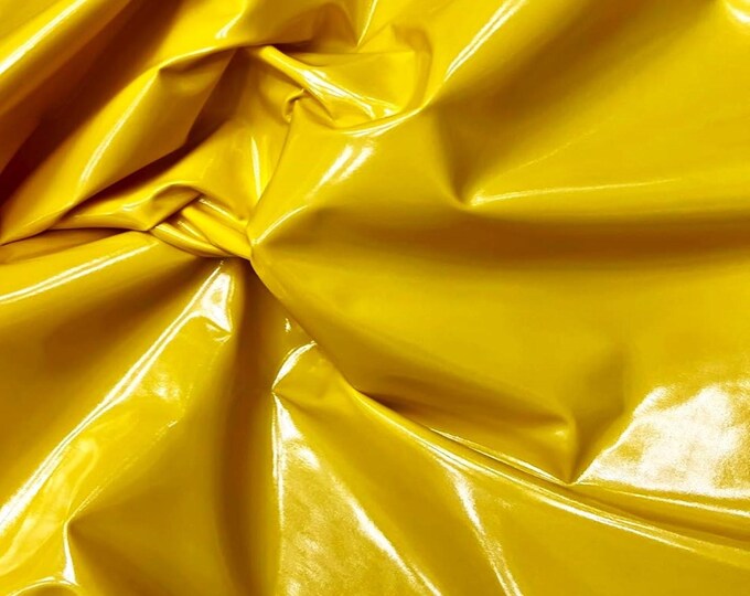 Dark Yellow 54” Wide Polyester Spandex Shiny Faux Vinyl 2 Ways Stretch ...