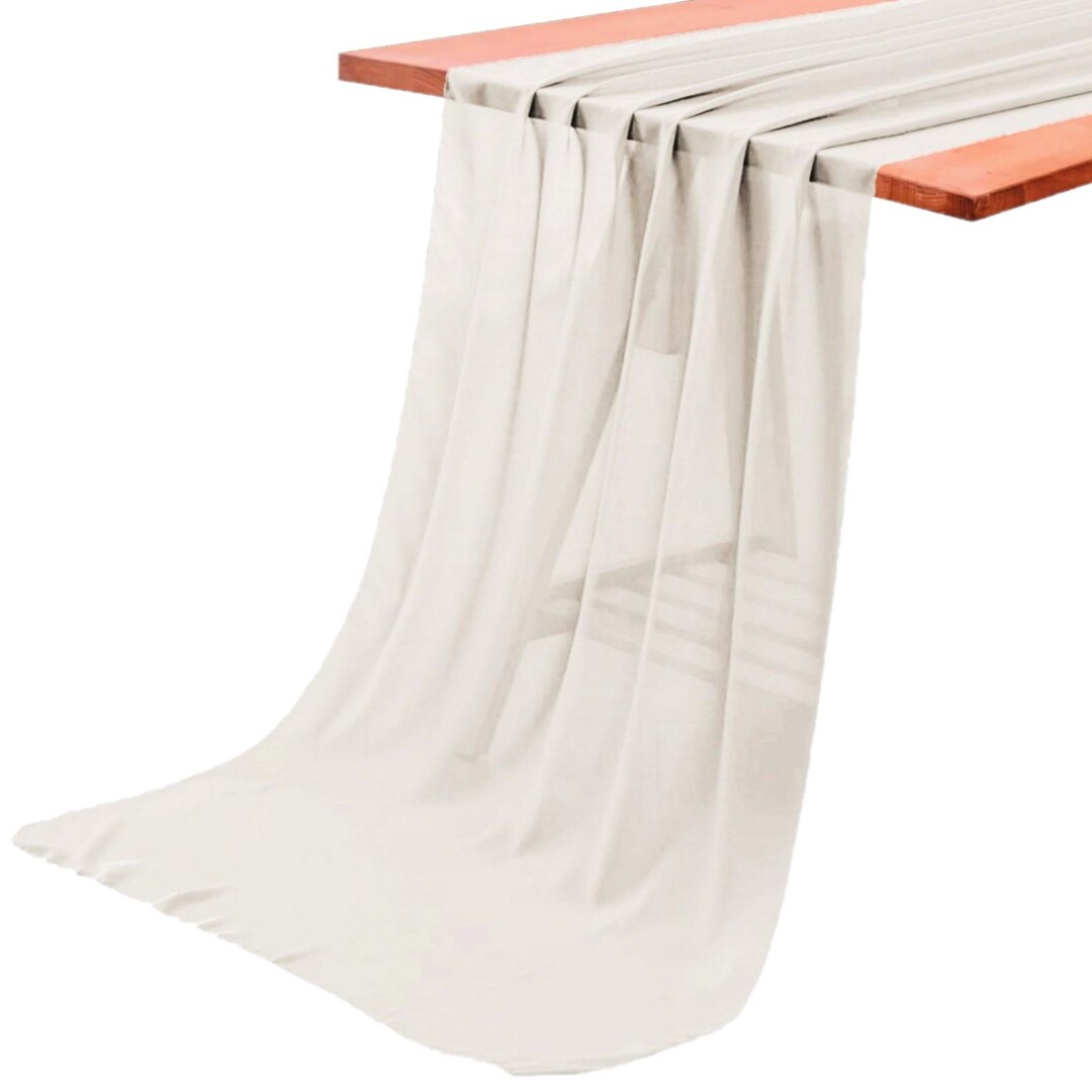 Ivory, Luxury Extra Long See Through Dull Chiffon Table Runner, Wedding ...