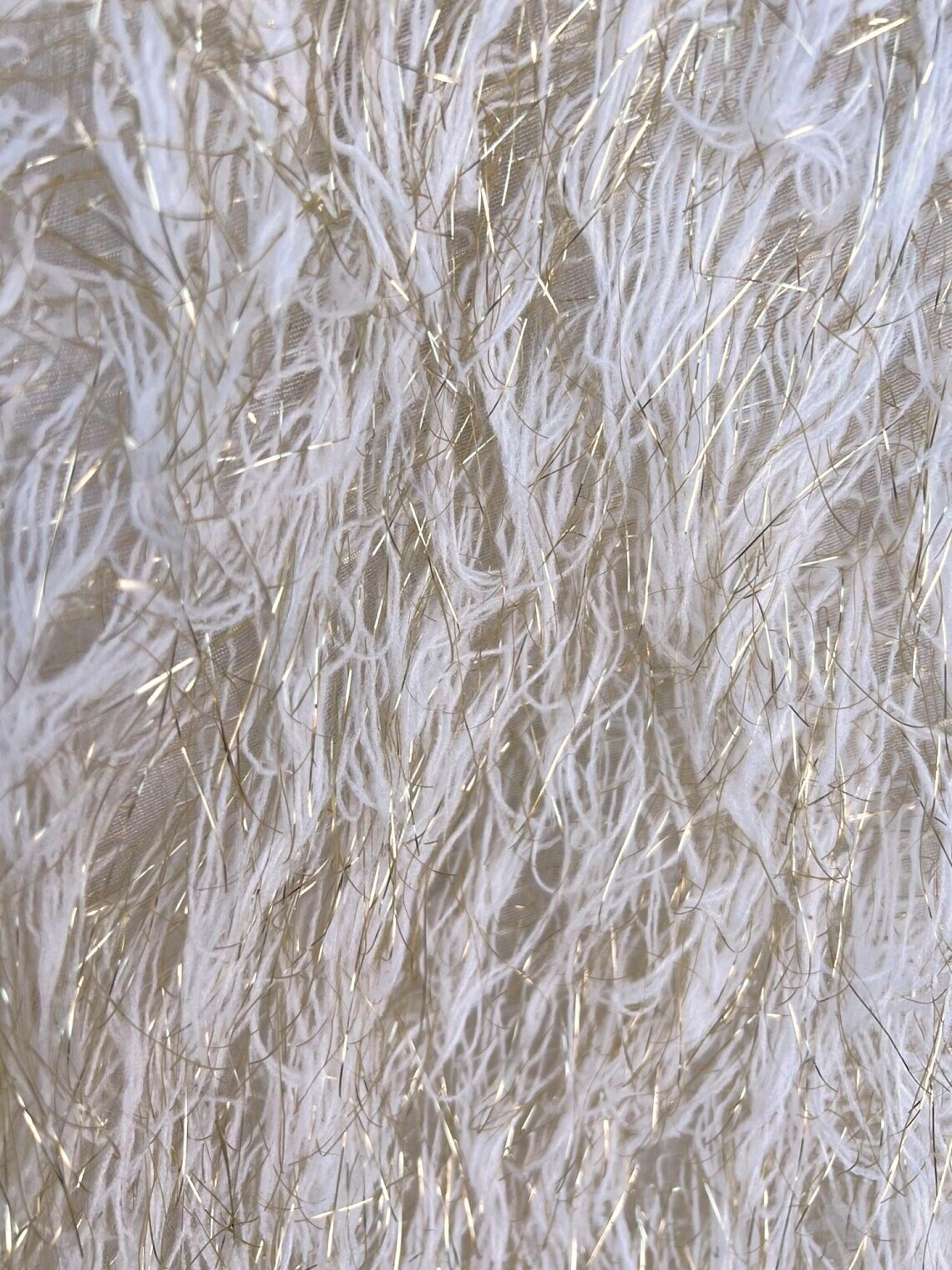 Ivory 60" Wide Shaggy Jacquard Faux Ostrich Feathers Fringe Design With ...