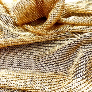 Gold Metallic, 58/60 Wide Stretch Faux Metallic Chainmail Faux Chain ...