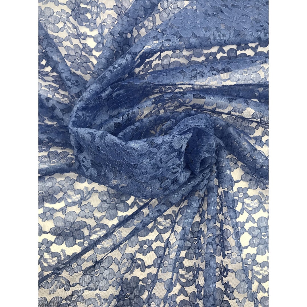 Coppen Blue 58/60" Wide Raschel Lace Fabric, Vintage Lace Fabric for ...