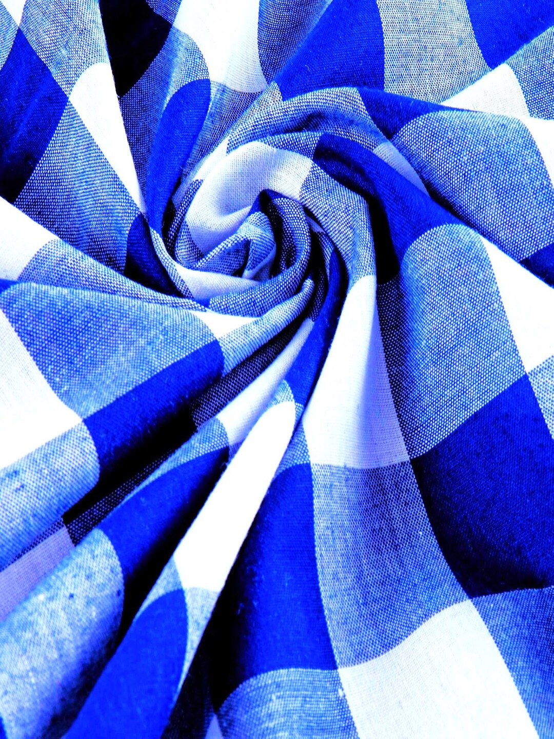 White & Royal Blue 58/60" Wide Poly Cotton 1' Inch Gingham Print Fabric ...
