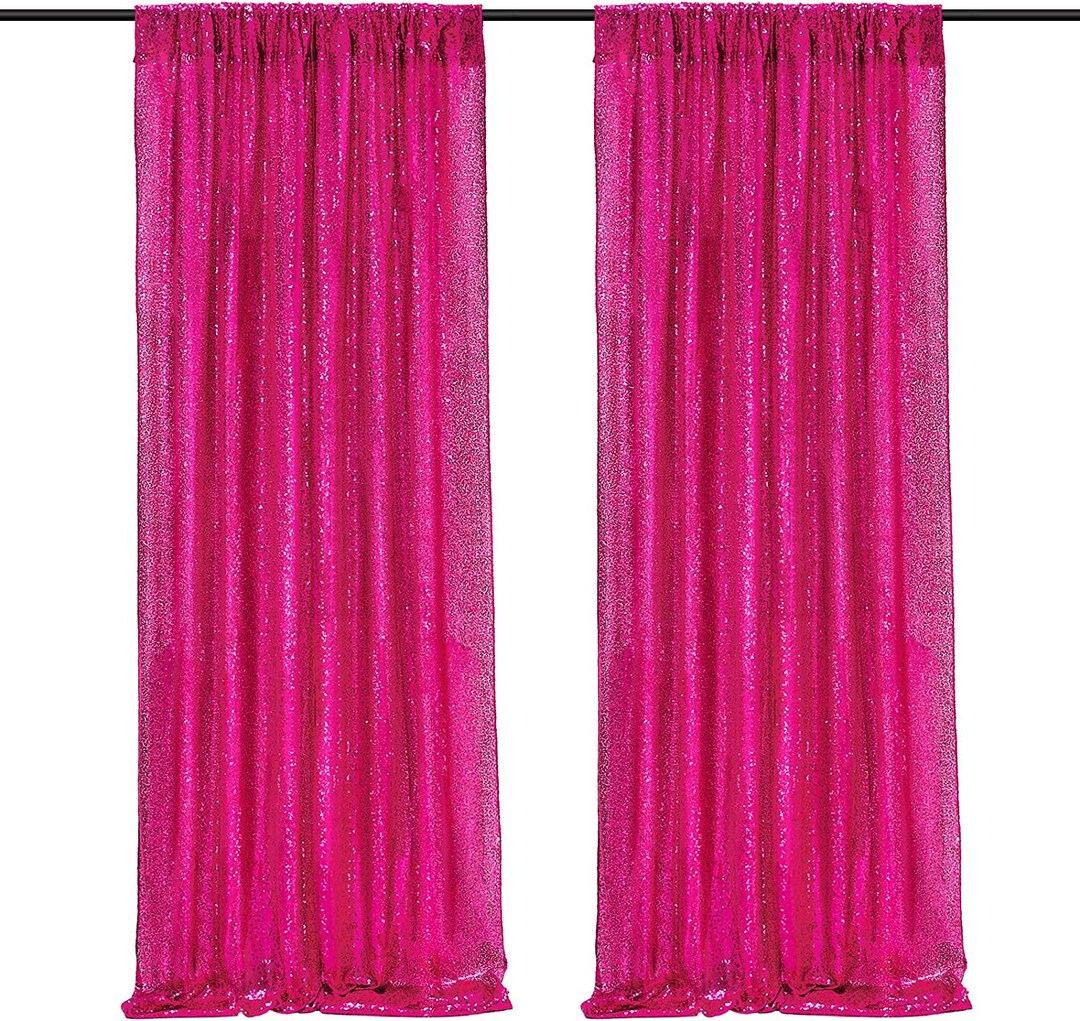 Fuchsia 2 Curtains Panels Mini Glitz Sequins Backdrop Drape - Etsy