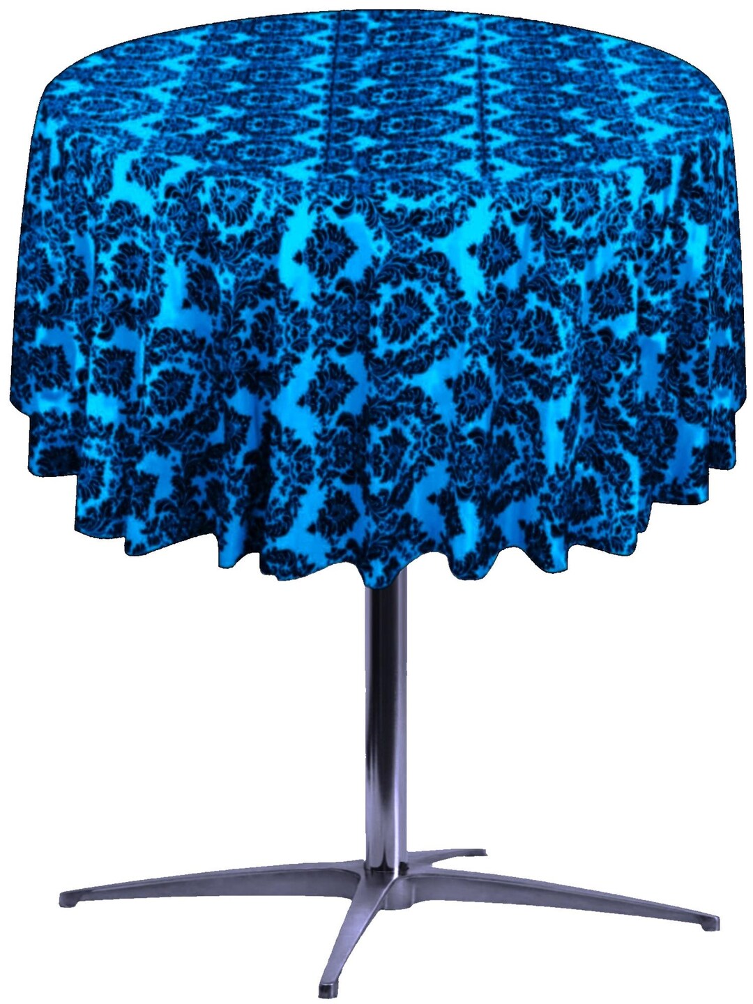 Black on Turquoise Decorative Damask Taffeta Round Table Overlay ...