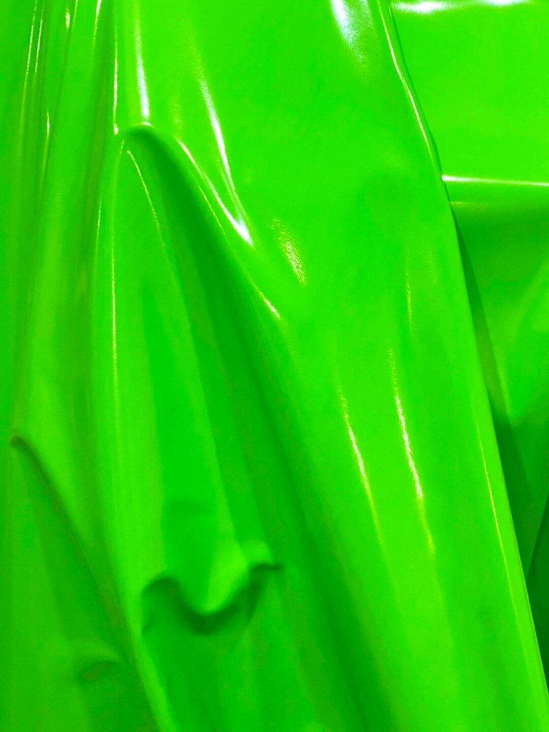 Neon Green 54” Wide Polyester Spandex Shiny Faux Vinyl 2 Ways Stretch ...