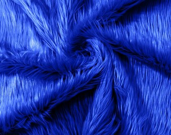 Royal Blue Luxury Long Pile Faux Shaggy Fur Fabric Sold by the Yard 60 ...