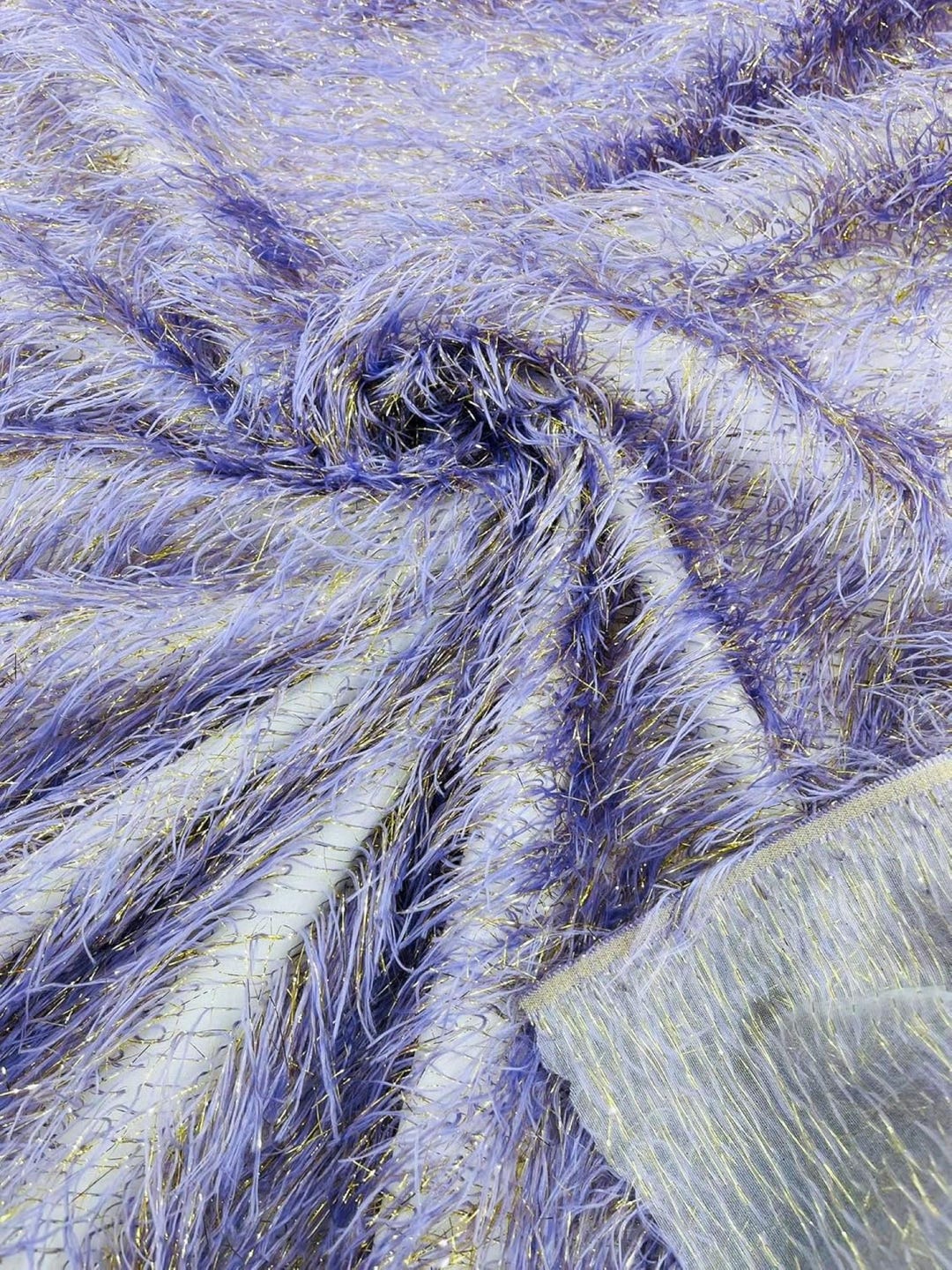 Lavender & Gold Thread 60" Wide Shaggy Jacquard Faux Ostrich Feathers ...