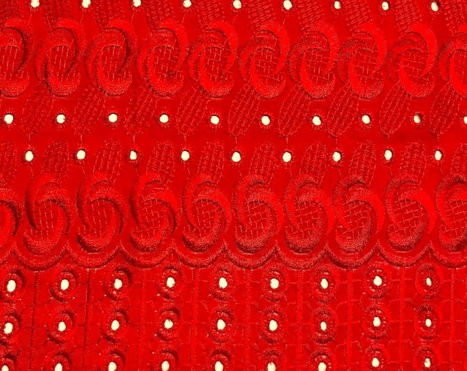 Red 42" Wide Poly Cotton Broadcloth All Over Spiral Embroidery Eyelet ...