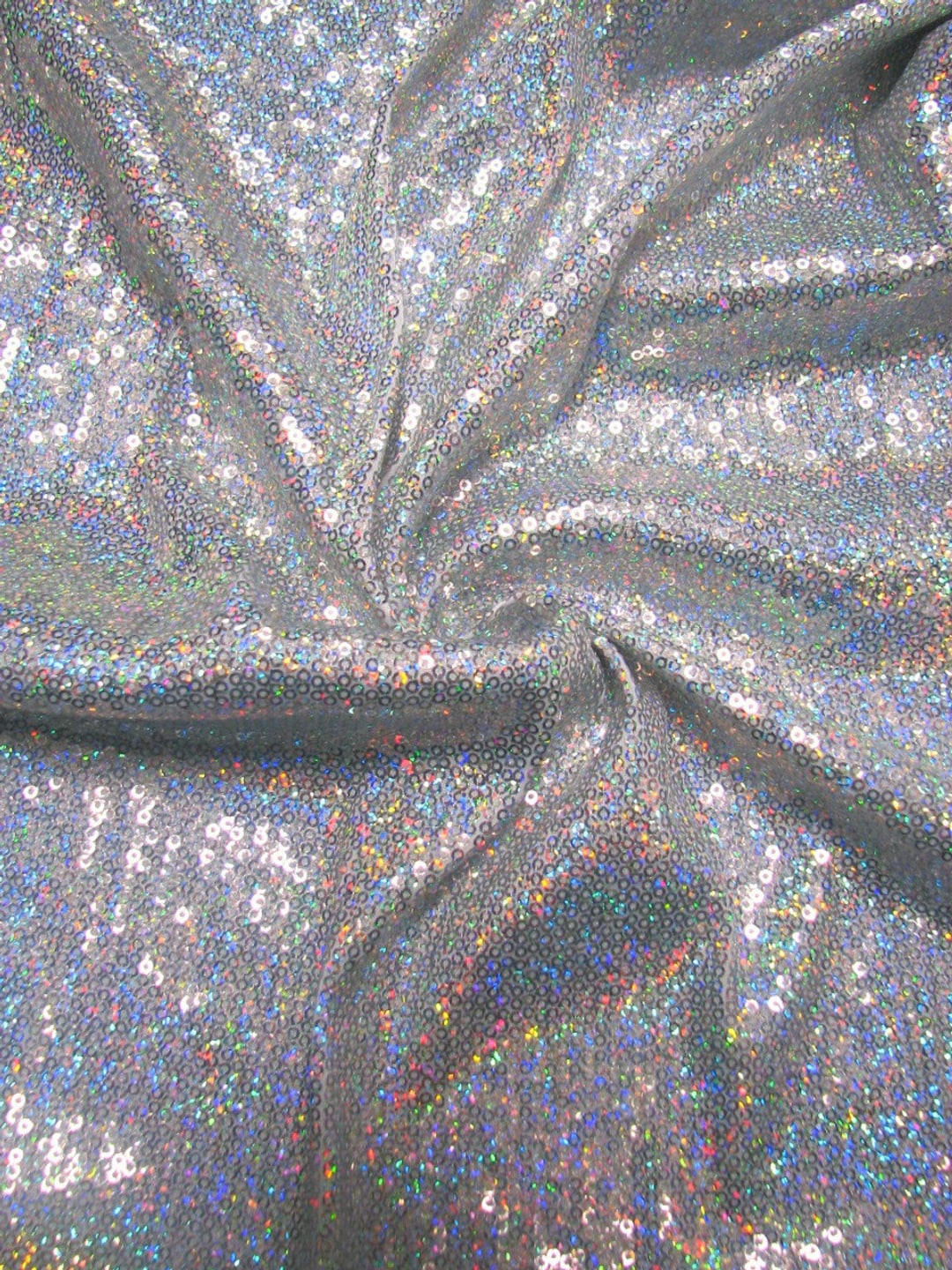Silver 52" Wide 3mm Micro Mini Holographic Sequins on Stretch Polyester ...