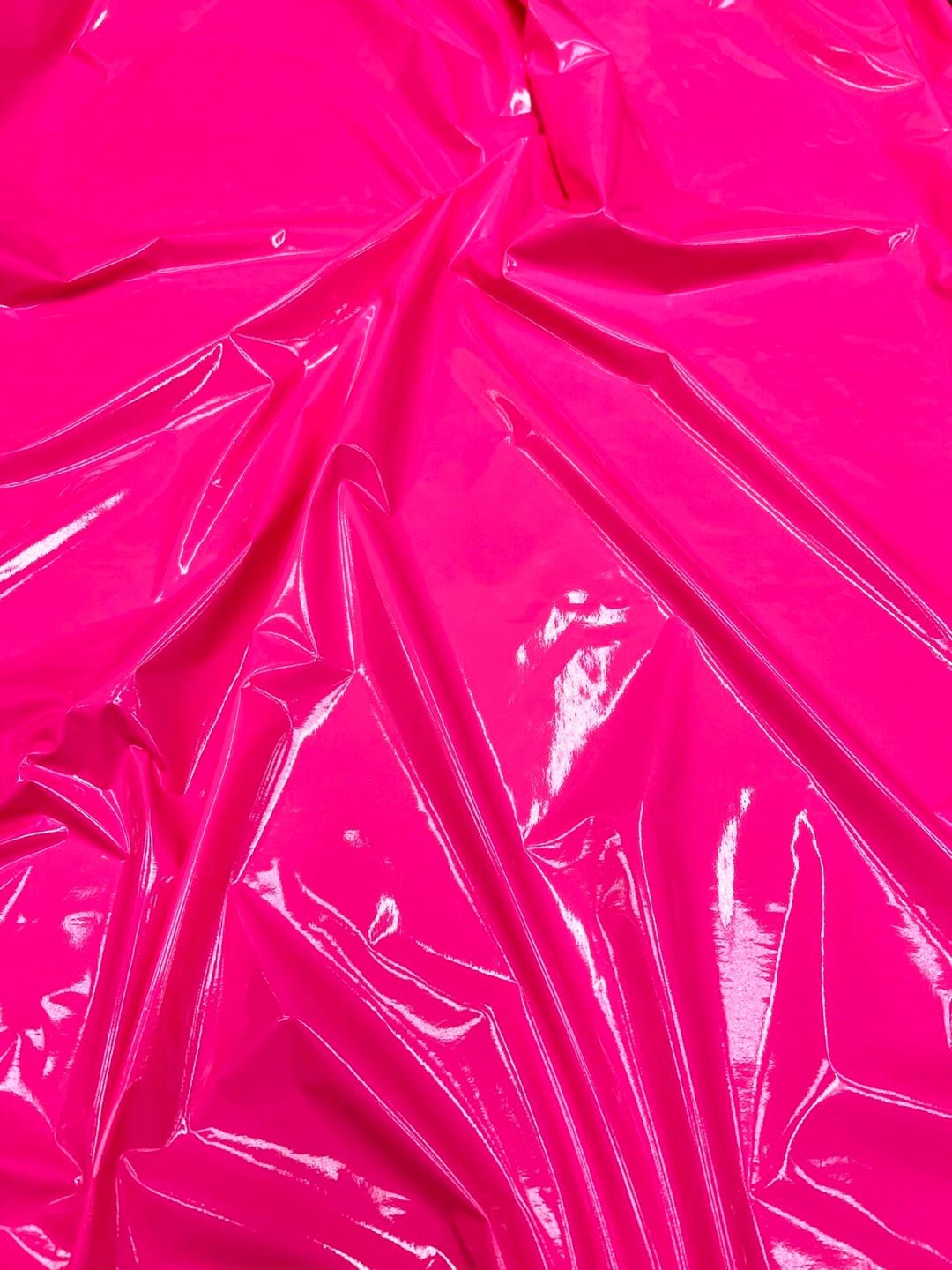 Neon Pink 54” Wide Polyester Spandex Shiny Faux Vinyl 2 Ways Stretch ...