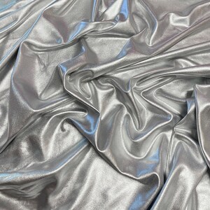 Metallic Silver 60" Wide Metallic Foil on Stretch Knit Spandex Fabric ...