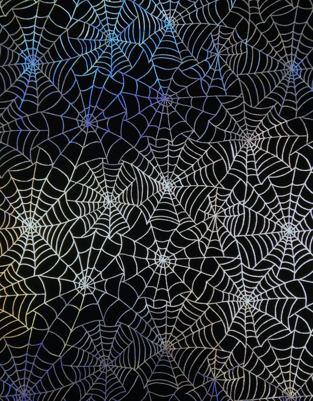 58/60 Wide Spiderweb Pattern Shiny Silver Iridescent Foil on Stretch ...