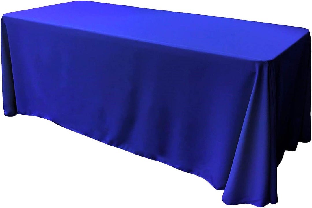 Royal Blue Rectangular Seamless Polyester Poplin Tablecloth, Rounded ...