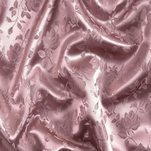 Dusty Rose 60" Wide Polyester Rose Floral Brocade Jacquard Satin Fabric ...