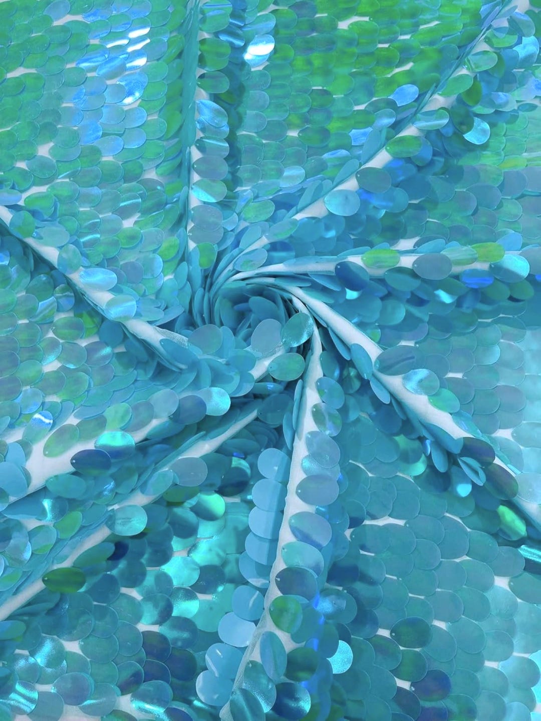 Iridescent Mint on Mint Mesh 54" Wide Oval Hologram Mermaid Paillette ...