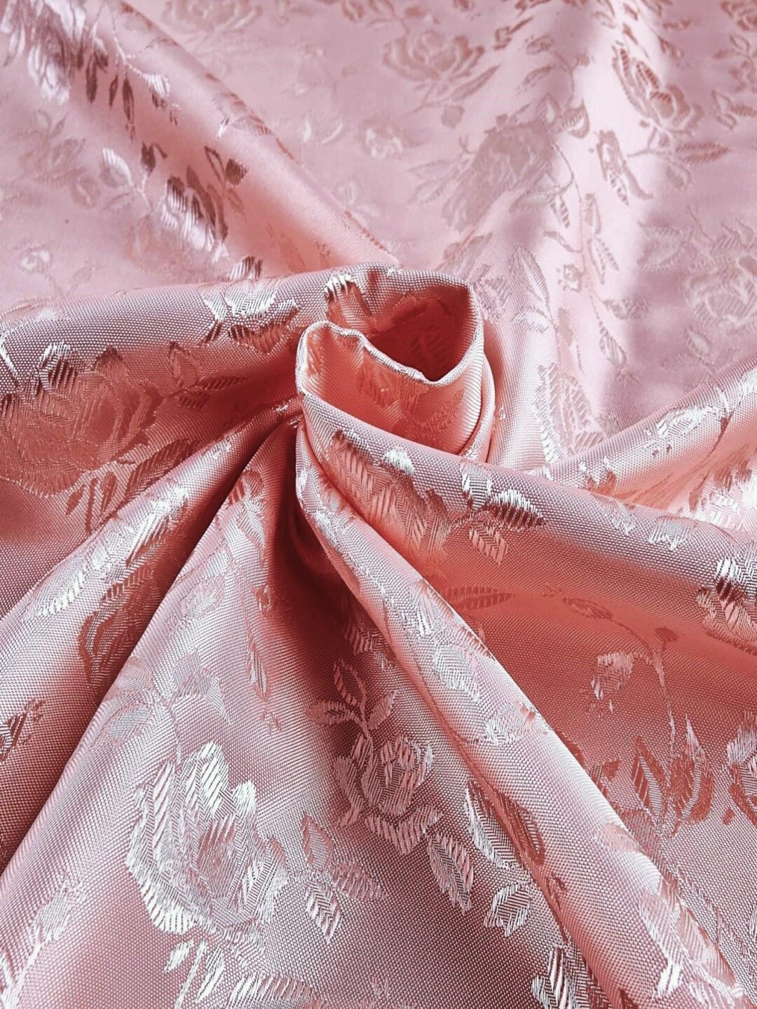 Blush Pink 60" Wide Polyester Rose Floral Brocade Jacquard Satin Fabric ...
