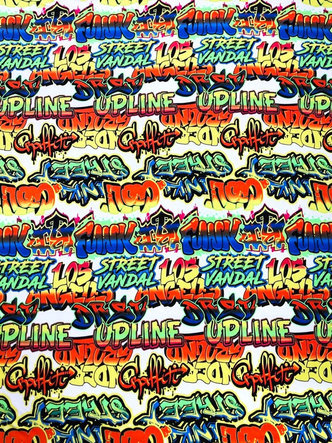 Coral 60" Wide Multicolor Graffiti Print Design on 4-way Light Weight ...