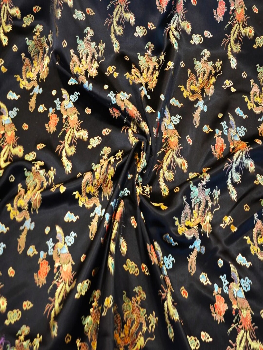 45" Wide Chinese Dragon Brocade Multi Color Brocade Fabric by the Yard ...