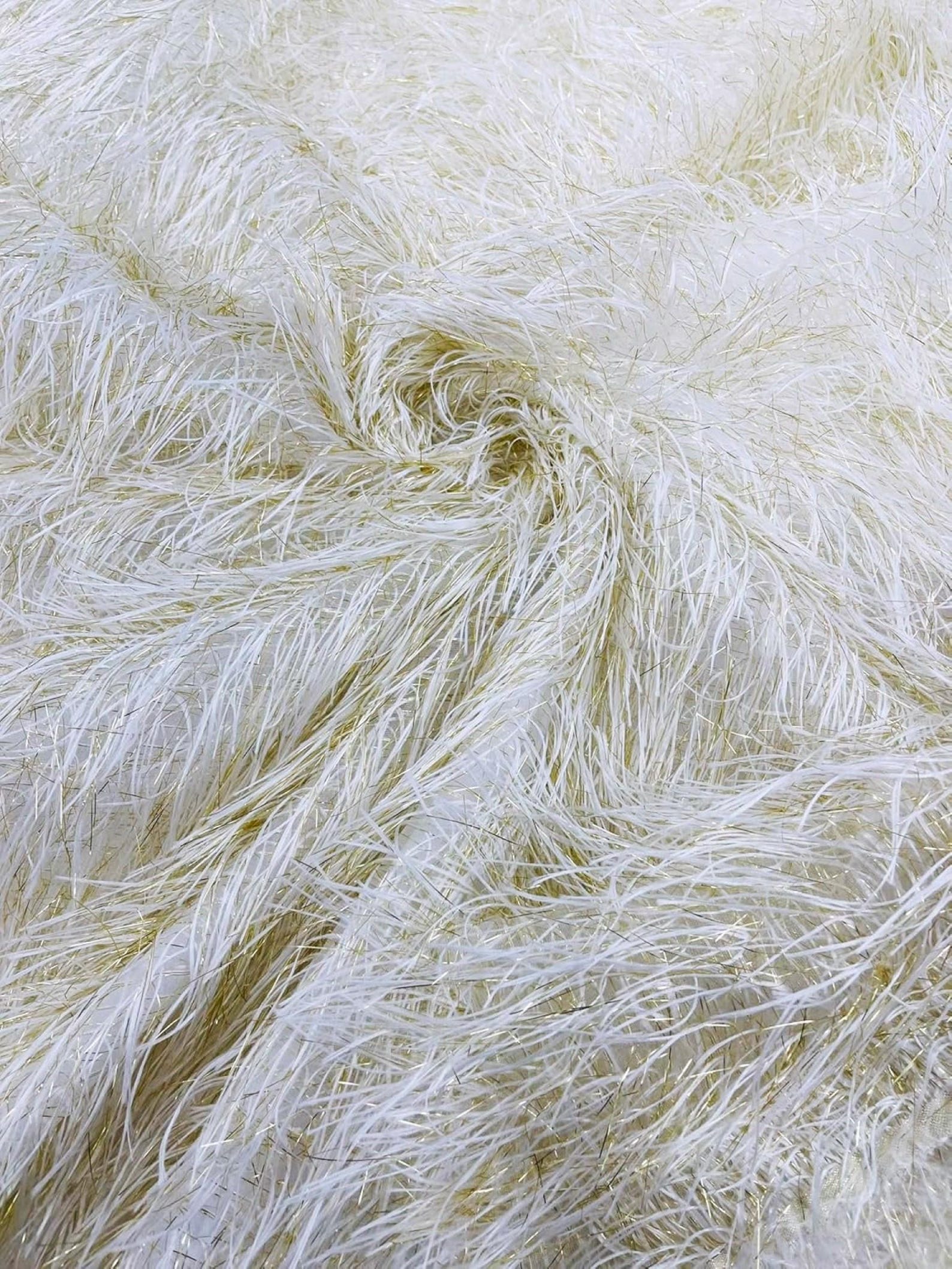 Ivory 60" Wide Shaggy Jacquard Faux Ostrich Feathers Fringe Design With ...
