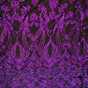 Iridescent Purple on Black Mesh 51/54" Wide Damask Design Embroidered ...