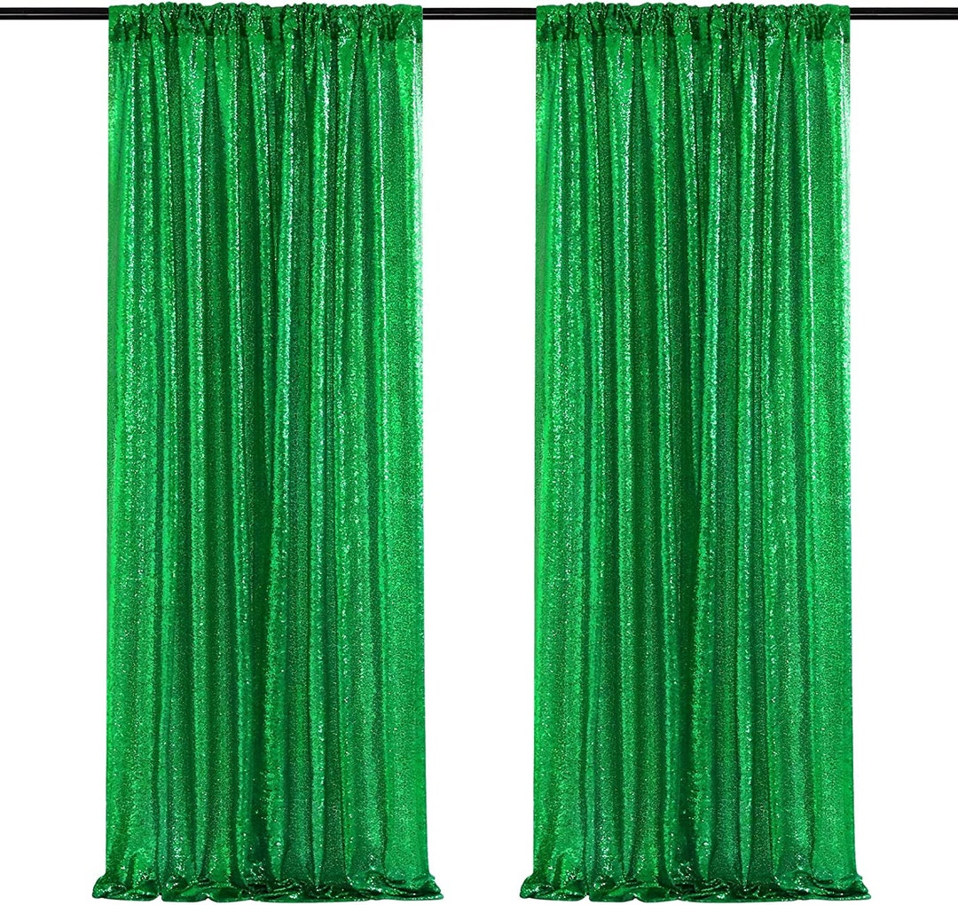 Emerald Green 2 Curtains Panels Mini Glitz Sequins Backdrop Drape ...