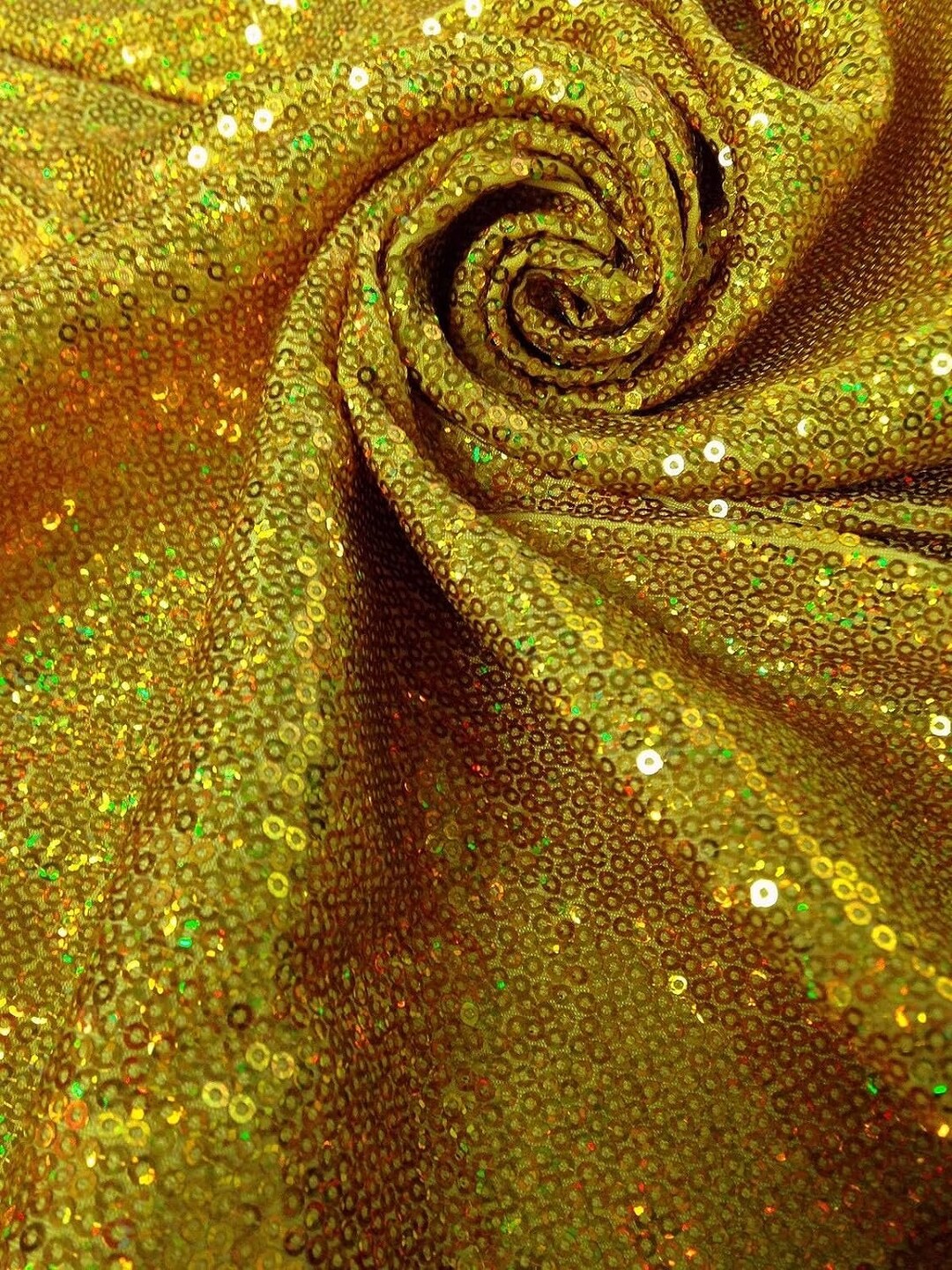 Gold 52" Wide 3mm Micro Mini Holographic Sequins on Stretch Polyester ...