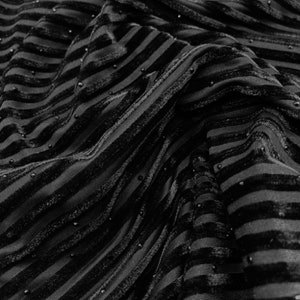 Black 60" Wide Stripe Jacquard Faux Silk Rhinestones and Striped ...