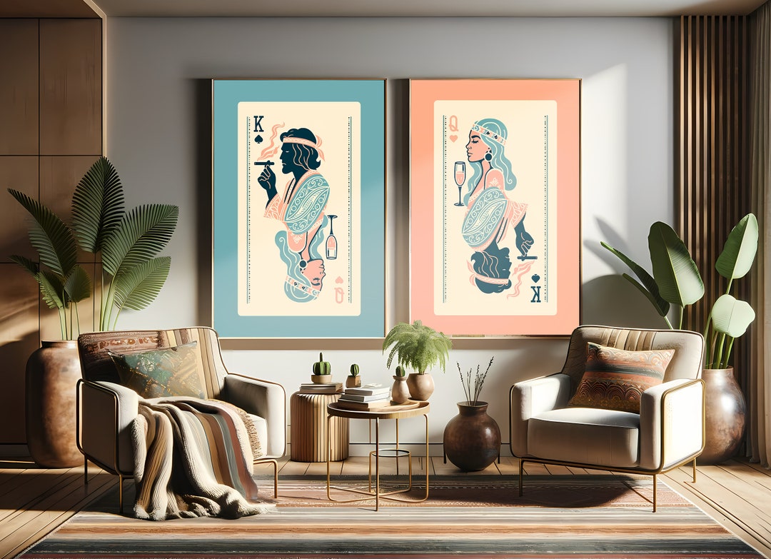 Pastel Boho Poster, Playing Cards, Queen of Hearts, King of Spades ...