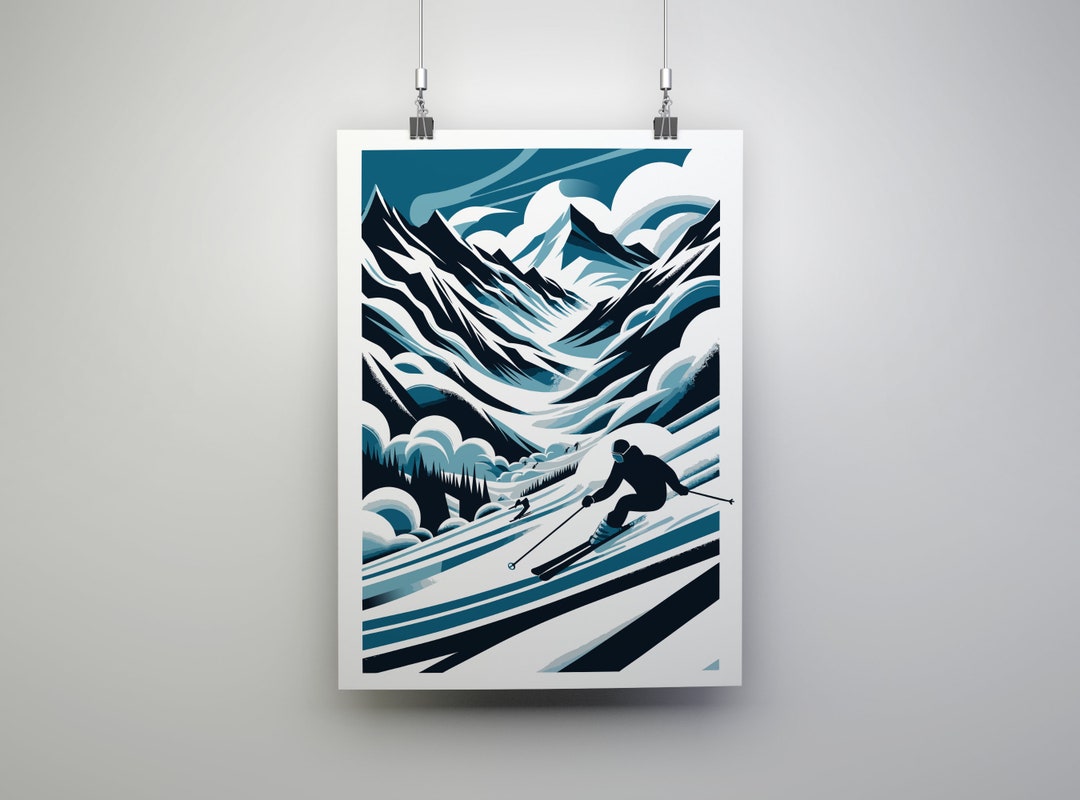 Skiing Poster Design & Wall Art, Home Decor, Digital Wall Art Print ...