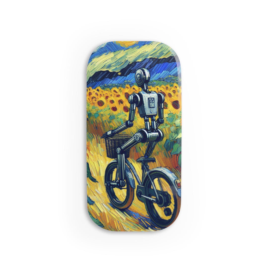 Phone Click-on Grip, Vincent Van Gogh Style Robot Riding Unicycle Grip ...