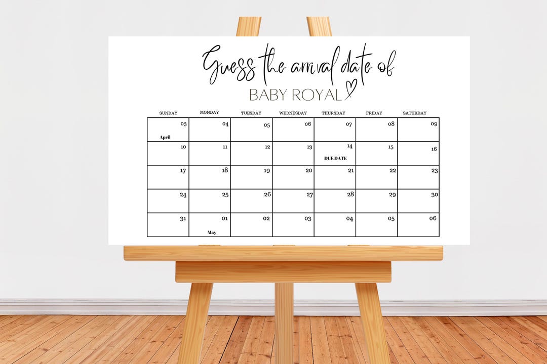 Guess the Birthday Baby Shower Game, Baby Due Date Calendar Sign, Guess ...