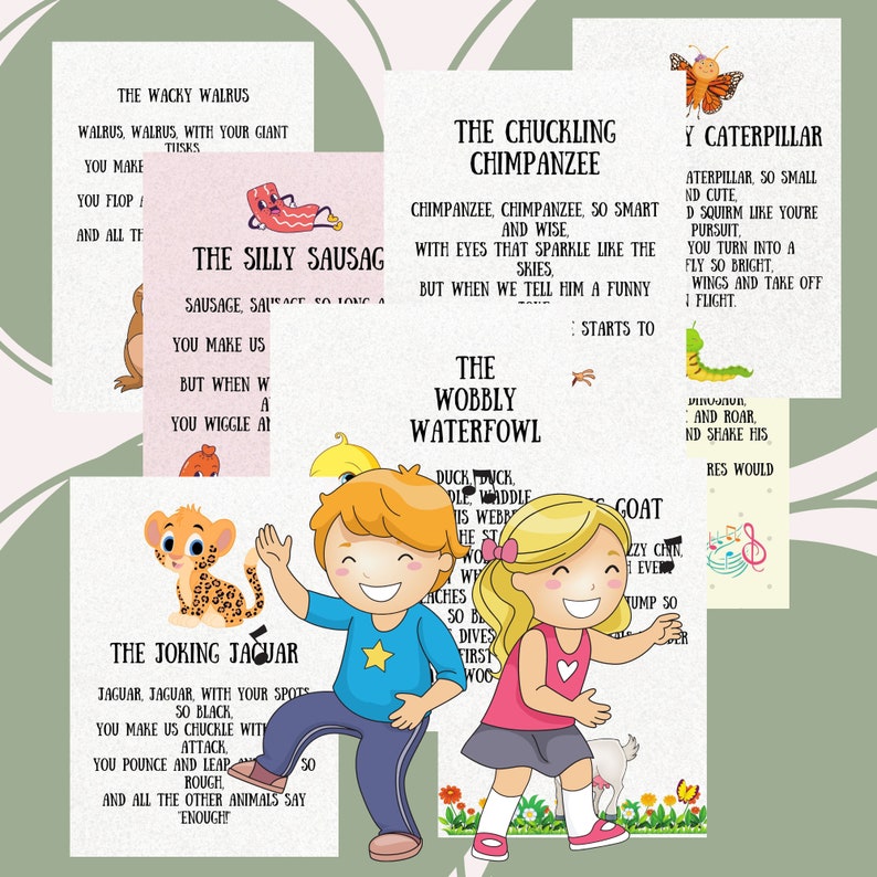 2 Funny Rhymes for Kids, Printable Digital Funny Nursery Rhymes, Kids ...