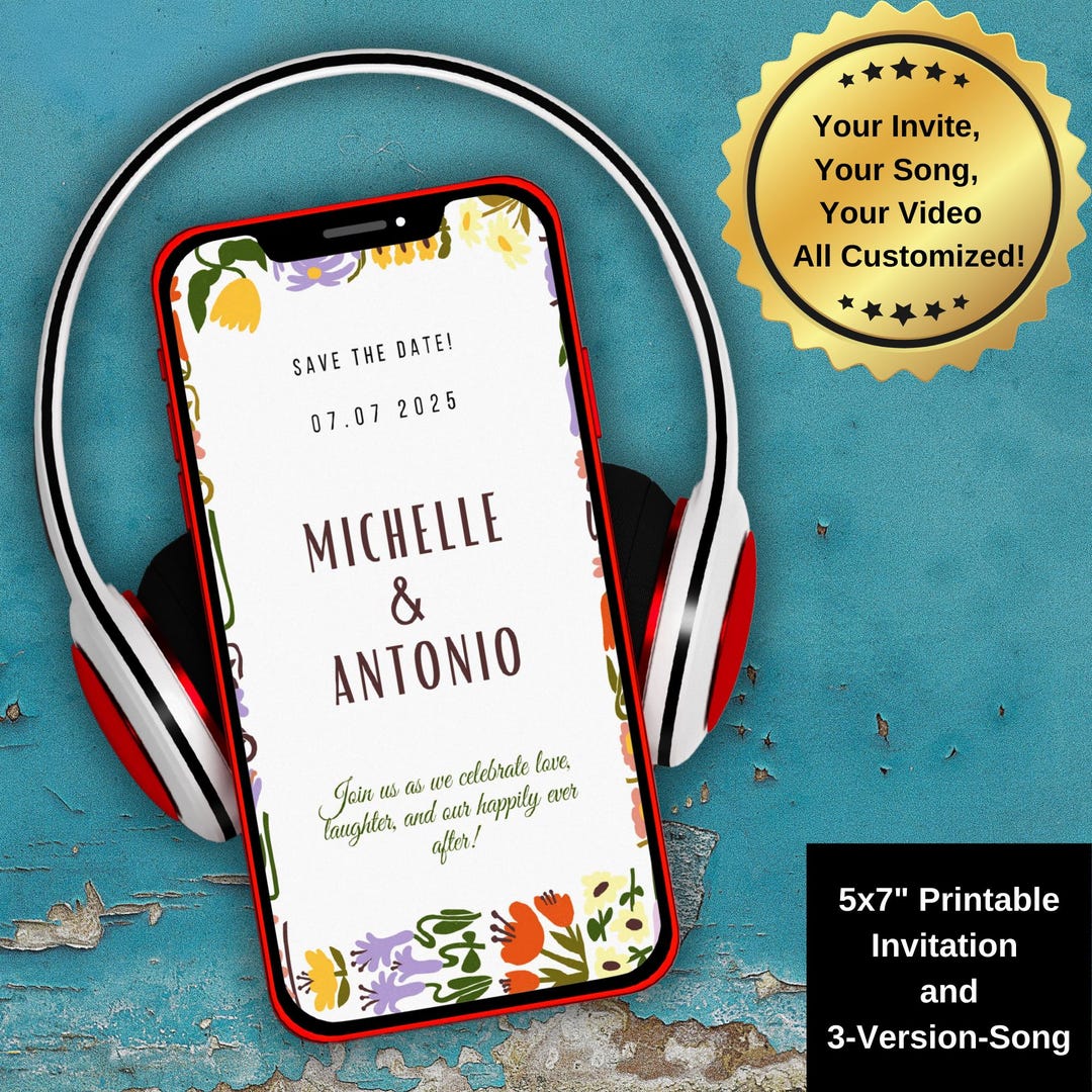 Custom Wedding Song Folk Art Design Save the Date Musical Invitation ...