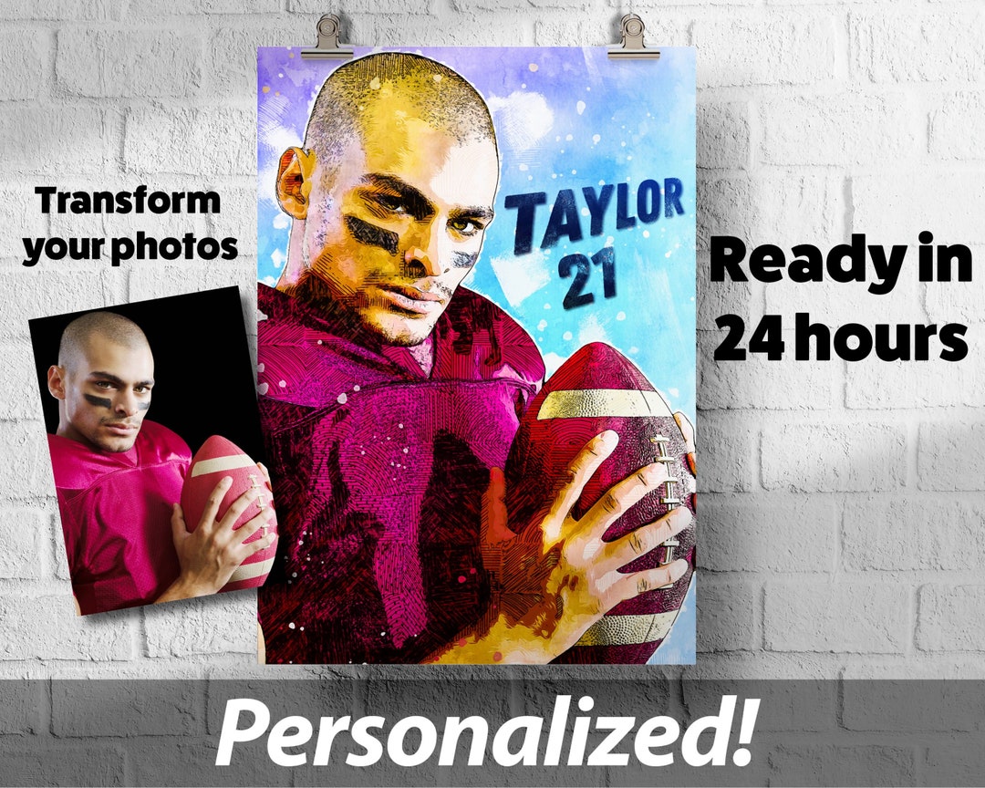 Custom Football Portrait Poster Custom Portrait From Photo - Etsy