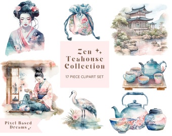 Zen Garden Clipart Digital Watercolor Clip Art Japanese - Etsy