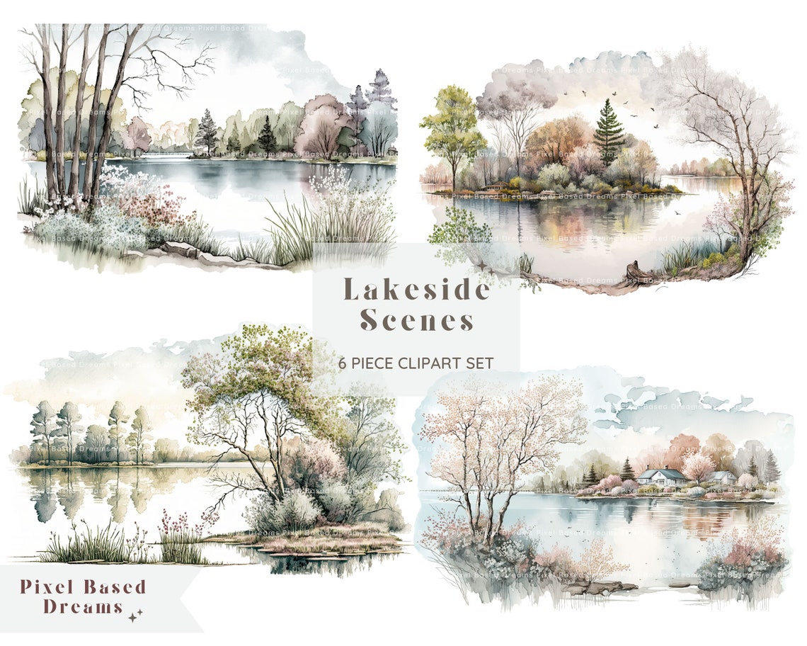 Lakeside Scene Clipart Set Digital Watercolor Clip Art PNG - Etsy Canada