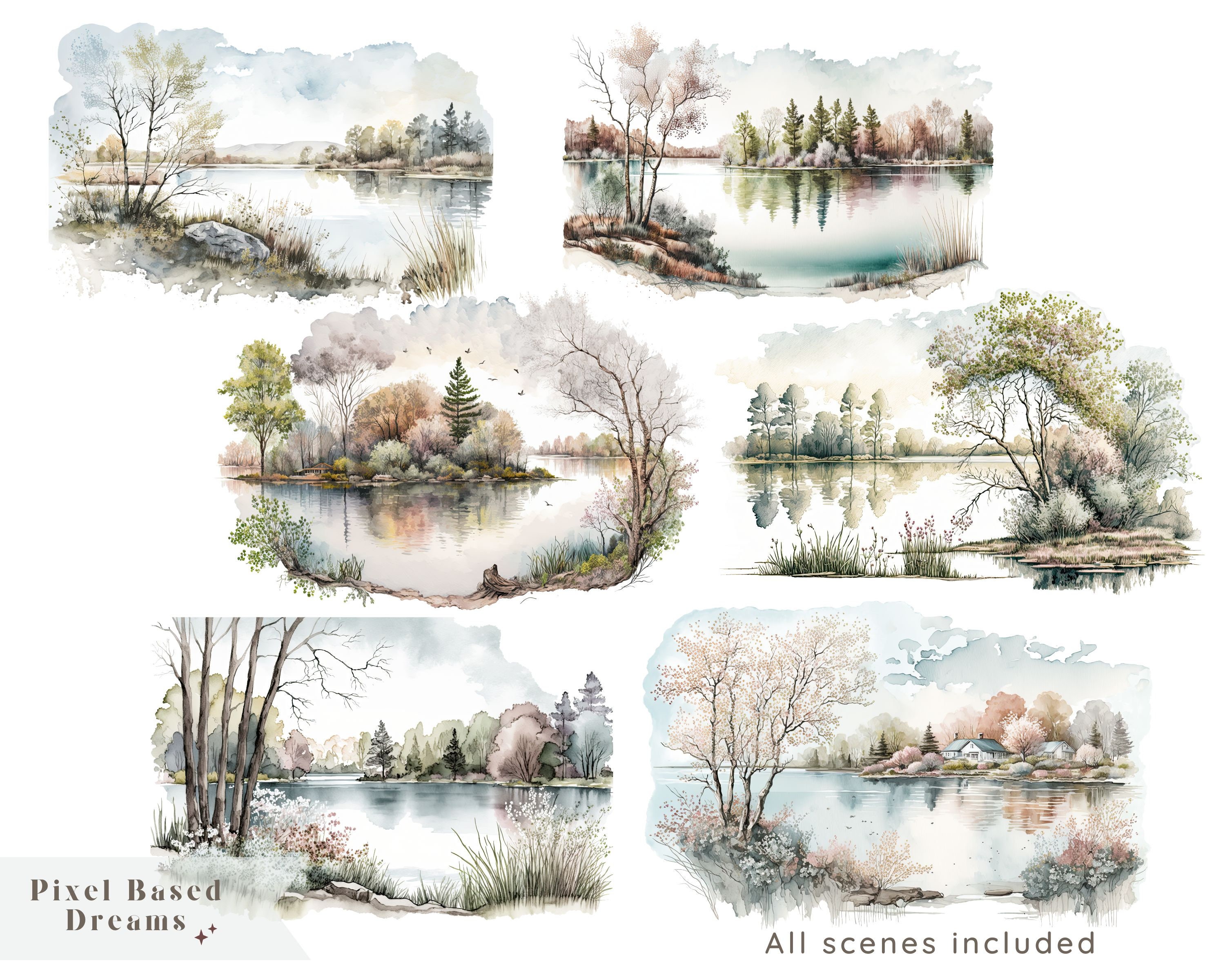 Lakeside Scene Clipart Set Digital Watercolor Clip Art PNG - Etsy Canada