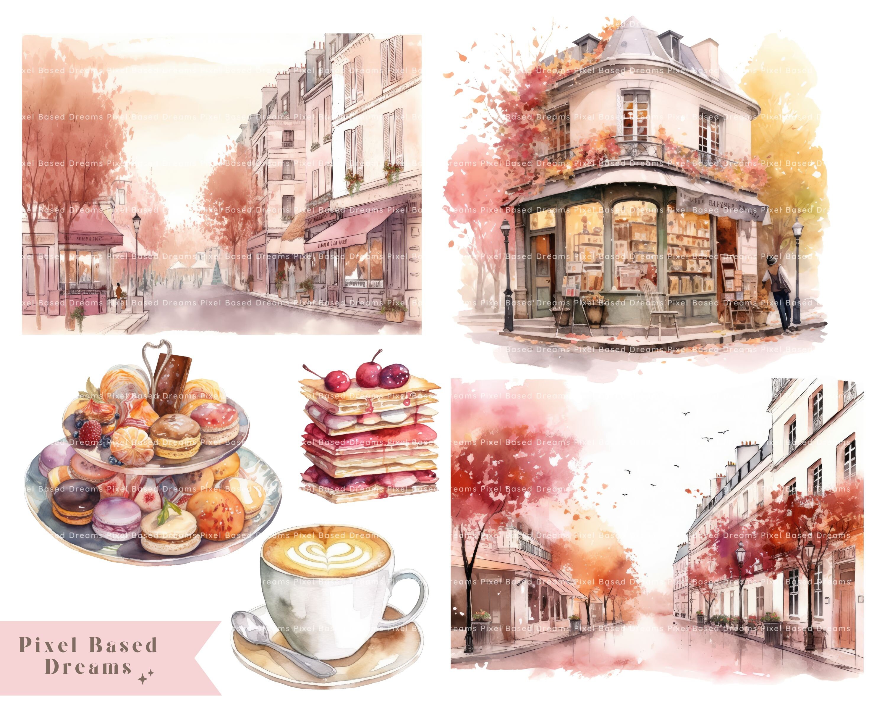 Fall in Paris Clipart Set Fall Digital Watercolor Clip Art PNG Autumn ...