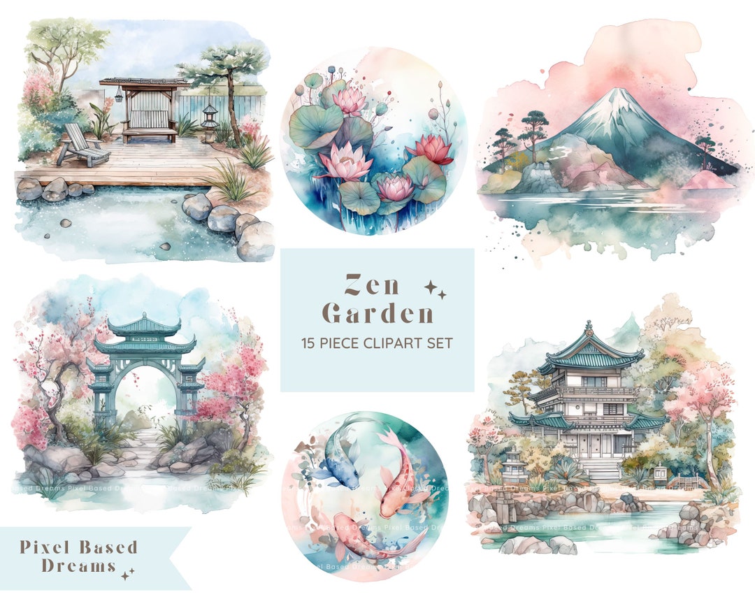 Zen Garden Clipart Digital Watercolor Clip Art Japanese Garden Clipart ...