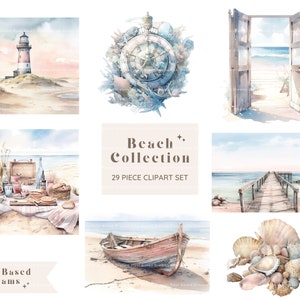 Beach Collection Clipart Set Summer Digital Watercolor Clip Art PNG ...