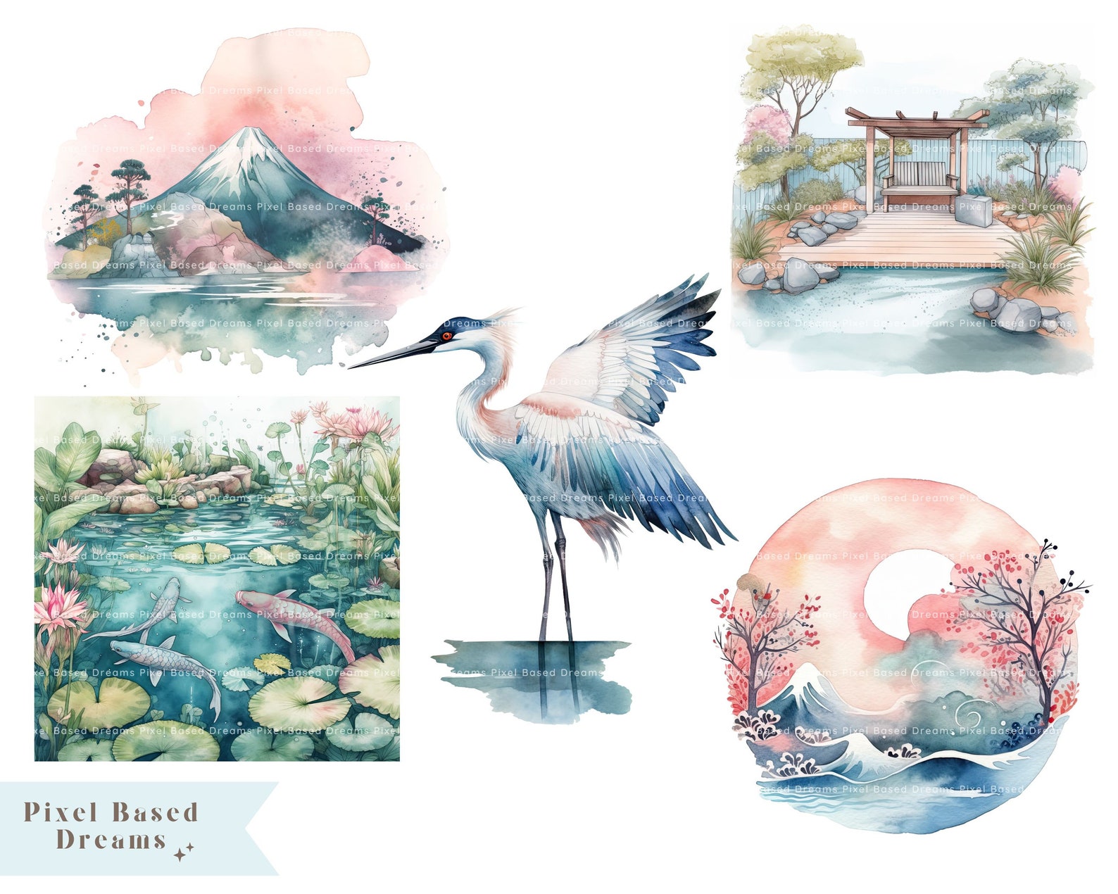 Zen Garden Clipart Digital Watercolor Clip Art Japanese - Etsy