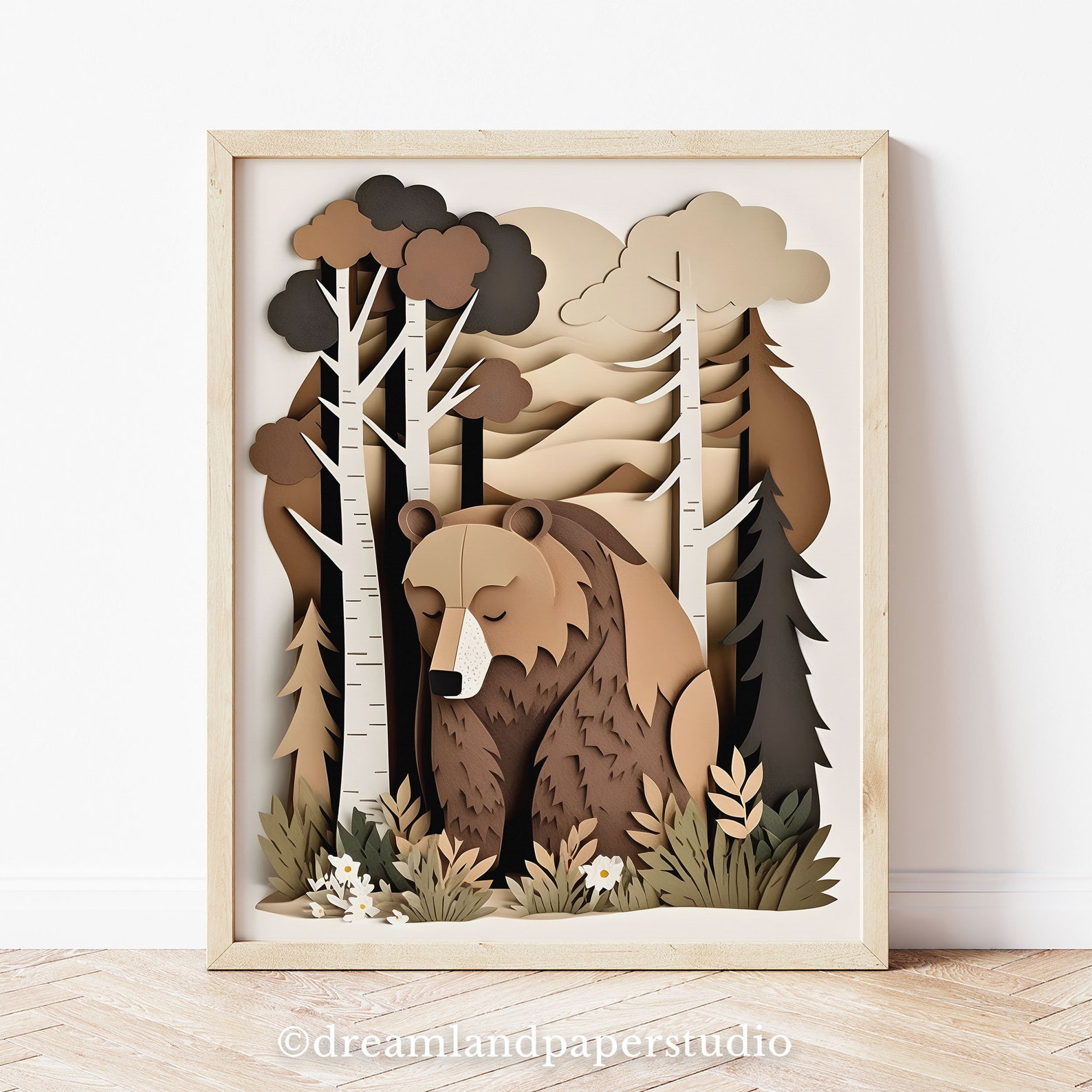 Sleeping Bear, Woodland Animals Nursery Decor Theme, Unique Neutral ...