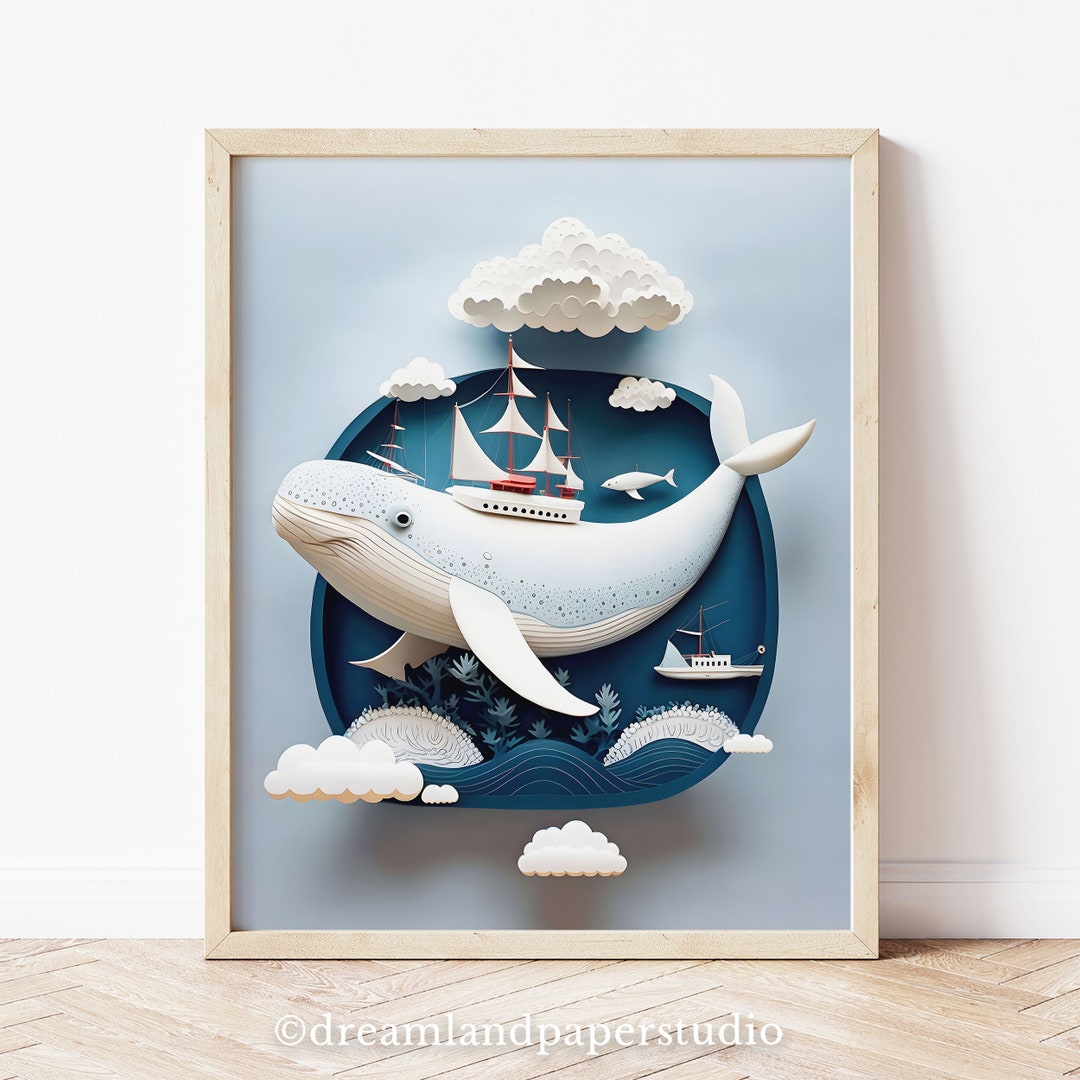 Blue Whale Nursery Decor Boys, Flying in the Sky, Nursery Decor ...