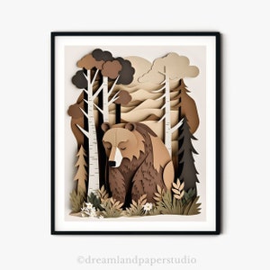 Sleeping Bear, Woodland Animals Nursery Decor Theme, Unique Neutral ...